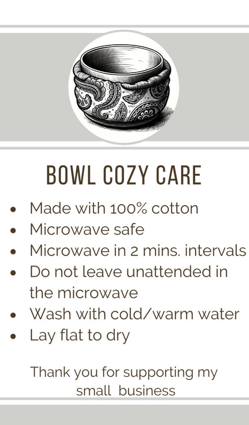 Printable Handmade Bowl Cozy Wrap and Care Card -DIY Packaging ...