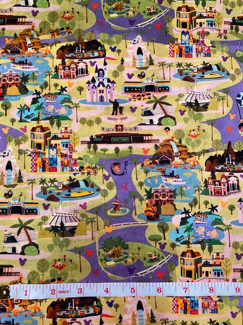 Vintage Disneyland Map Fabric 100% Cotton Fabric Fat Quarter - Etsy