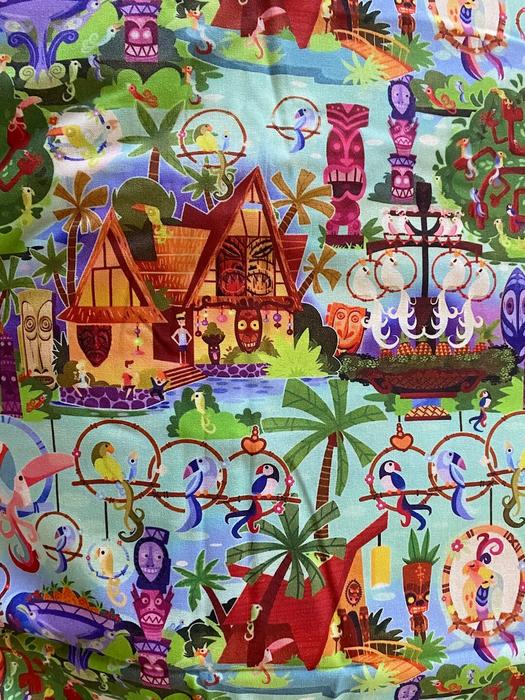 Disney Tiki Room Fabric 100% Cotton Fabric Fat Quarter Birds Tiki Gods ...