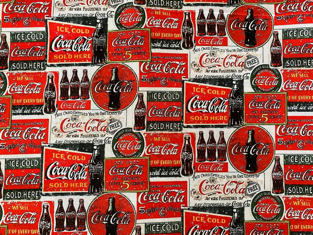 Coke Fabric 100% Cotton Fabric Coca-cola Fabric Fat Quarter Tumbler Cut ...