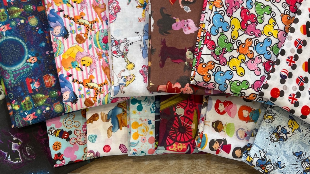 10 Disney Fat Quarters Bundle Poly Cotton Fabric Bundle, Mystery Grab ...