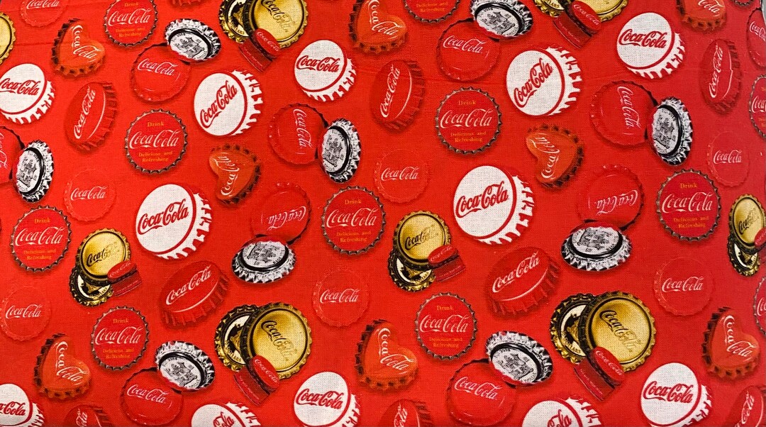 Coke Fabric 100% Cotton Fabric by the Yard Coca Cola Fabric Bottle Caps ...