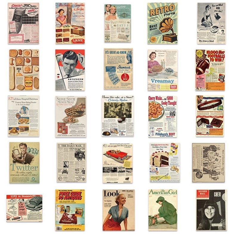 Vintage Magazine Stickers Pack | Water Resistant | Decoration ...