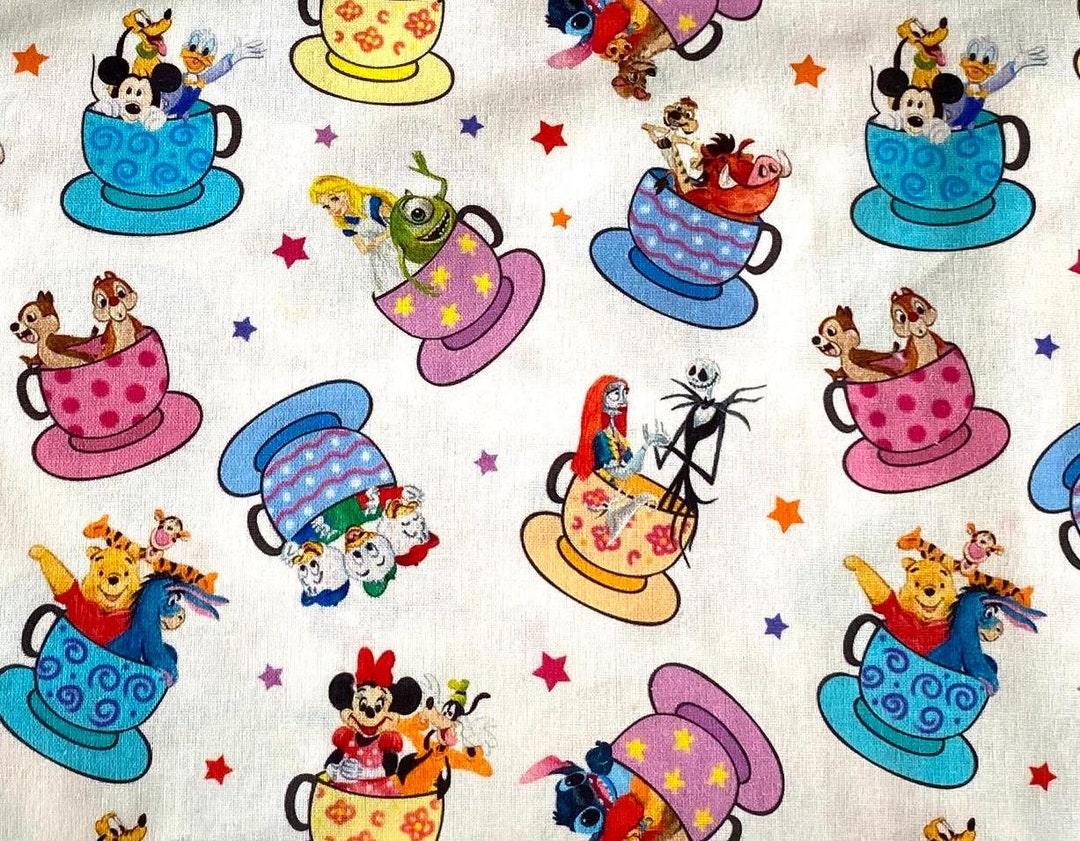 Disney Teacup Fabric 100% Cotton Fabric Fat Quarters Tumbler Cut Tea ...