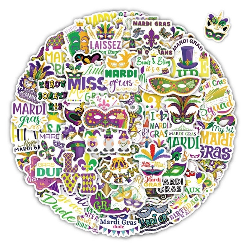 Mardi Gras Stickers Pack | Water Resistant | New Orleans Decoration ...