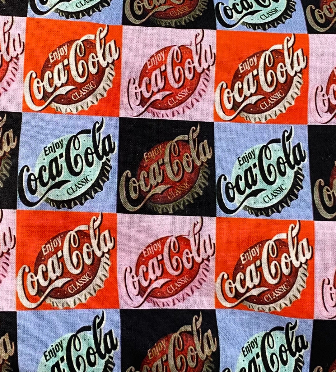 Coke Fabric 100% Cotton Fabric by the Yard Coca Cola Fabric Bottle Caps ...