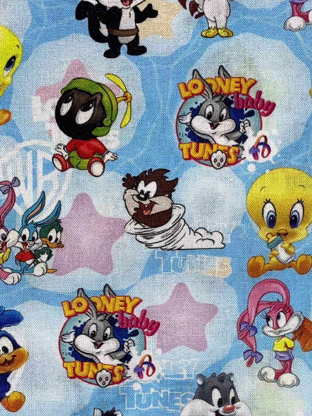 18x10 Baby Looney Tunes Fabric 100% Cotton Fabric Remnant Bugs Bunny, Tweety Bird, Roadrunner ...
