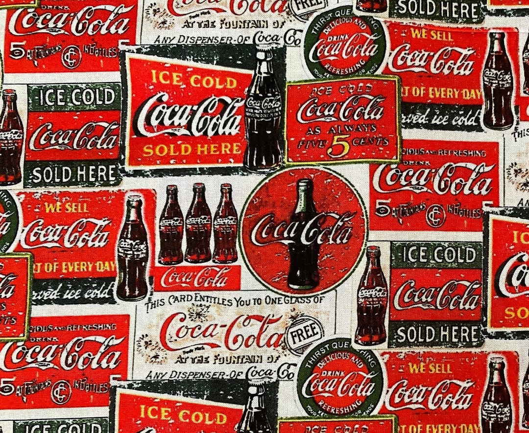 Coca Cola Fabric 100% Cotton Fabric by the Yard Coke Fabric Vintage ...