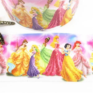 3 Glitter Disney Princess Ribbon High Quality Grosgrain Ribbon Belle ...