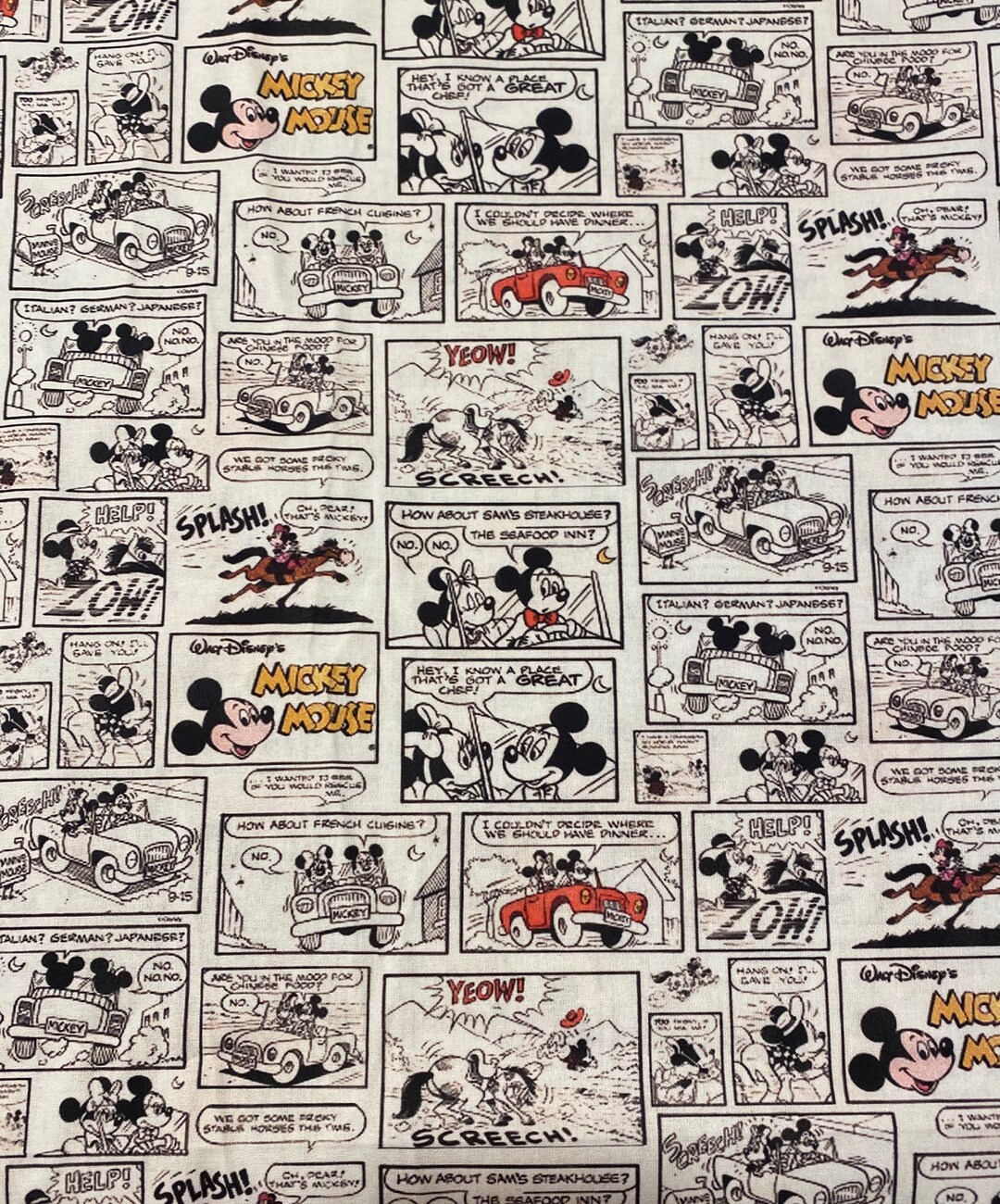 Disney Mickey Mouse Fabric 100% Cotton Fabric by the Yard Vintage Comic ...