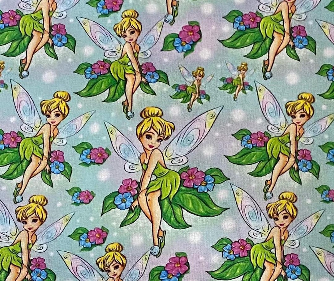 Disney Tinkerbell Fabric 100 % Cotton Fabric by the Yard Disney Tinker ...