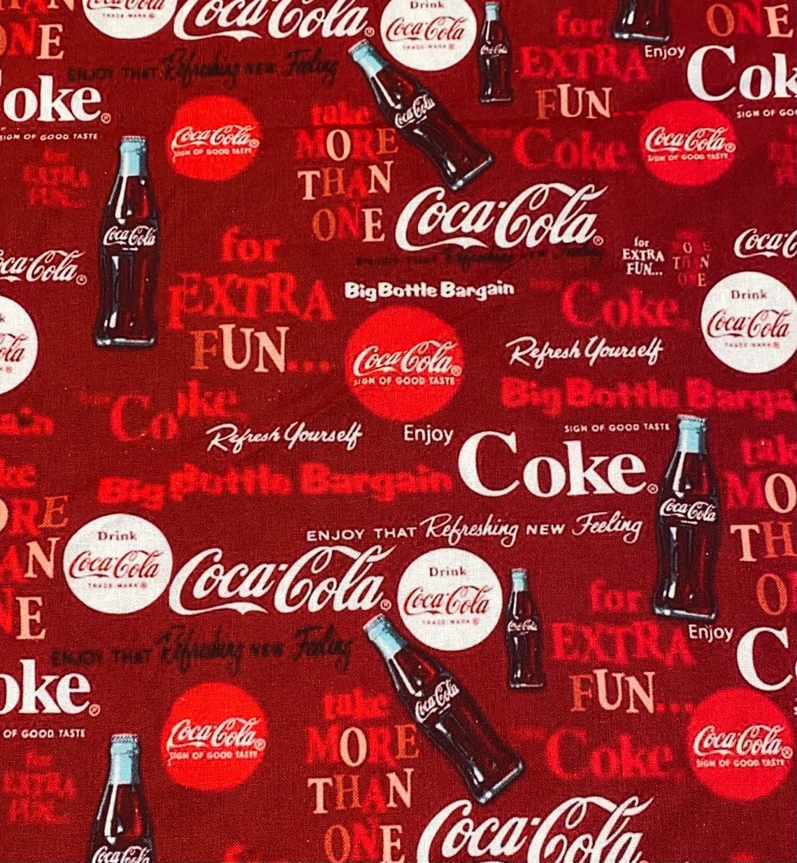 18x10 Coke Fabric 100% Cotton Fabric Remnant Coca-cola Fabric - Etsy