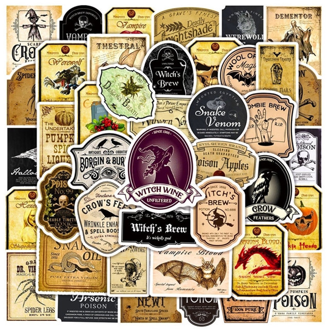 Witchy Label Stickers Pack | Water Resistant | Scrapbooking Journaling ...
