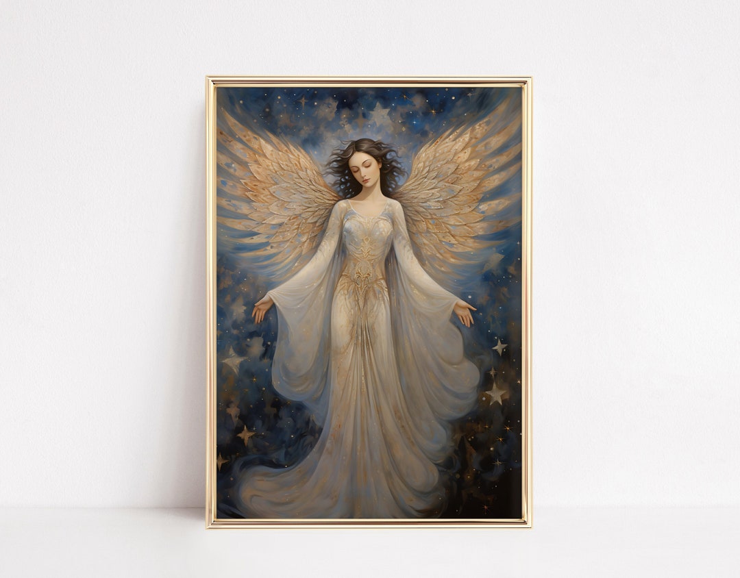 Angel With Stars Poster Religious Wall Art Guardian Angel Painting ...