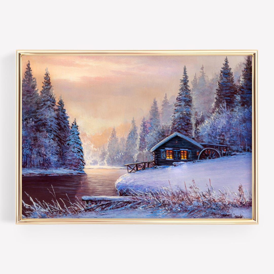 Romantic Winter Idyll on the River Poster Winter Painting Winter Wall ...