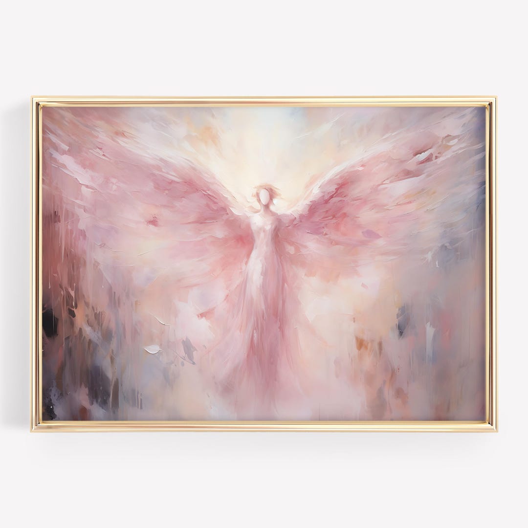Pink Angel Poster Angel Painting Art Print Heavenly Wall Art Christmas ...