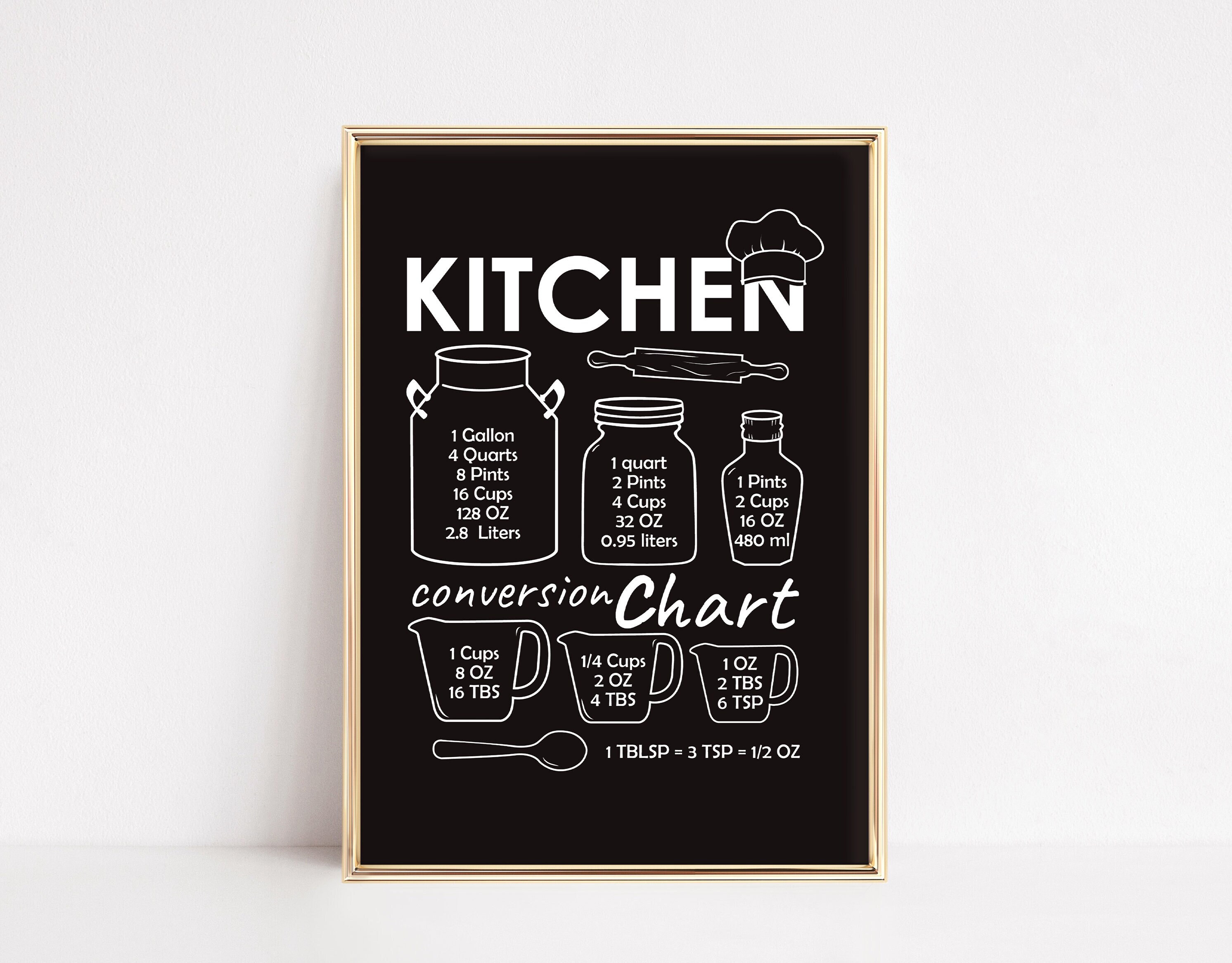 Kitchen Conversion Chart Poster Kitchen Poster Kitchen Wall Art Kitchen ...