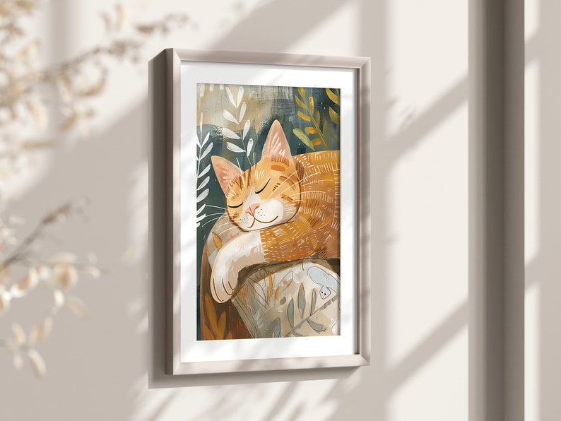 Rot weiße schlafende Katze Poster Tierposter Katzen Wandkunst Haustier ...
