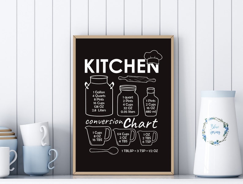 Kitchen Conversion Chart Poster Kitchen Poster Kitchen Wall Art Kitchen ...