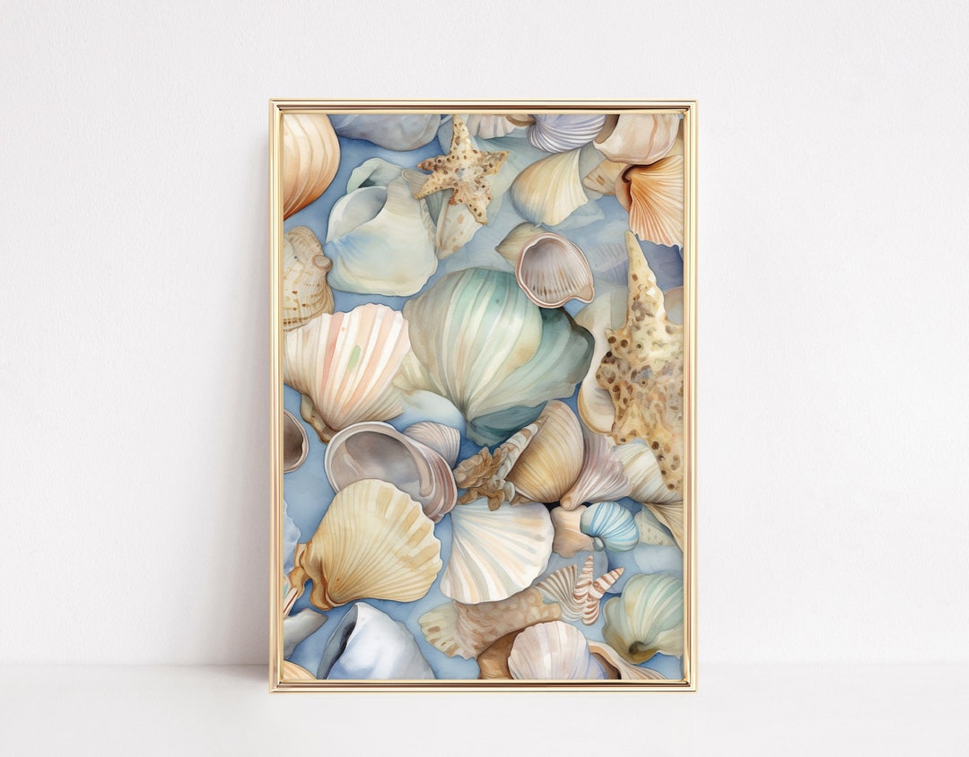 Watercolor Seashells Poster Maritime Wall Decor for Beach Lovers ...