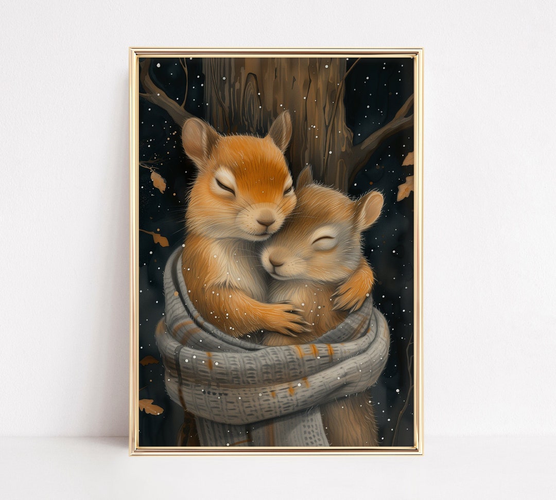 Cuddling Squirrel Poster Nursery Wall Art Animal Poster Illustration ...