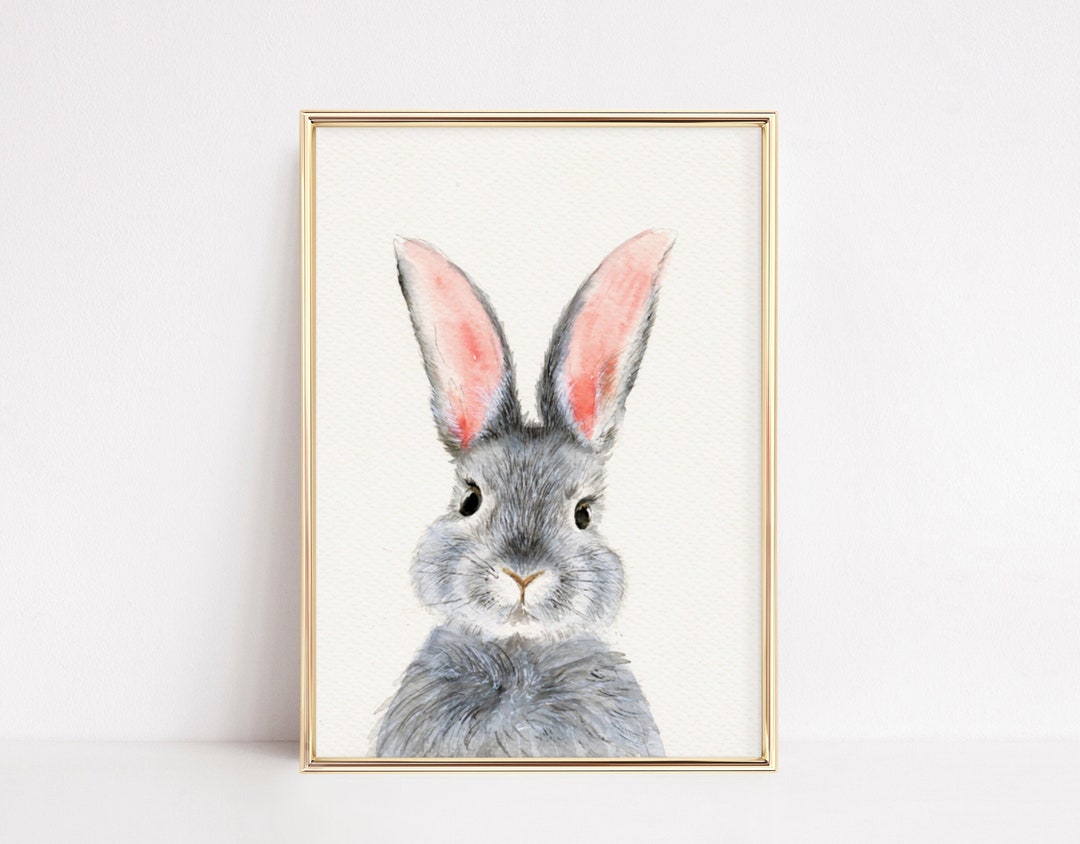 Rabbit Poster Nursery Wall Art Cute Animal Poster Grey Rabbit Drawing ...