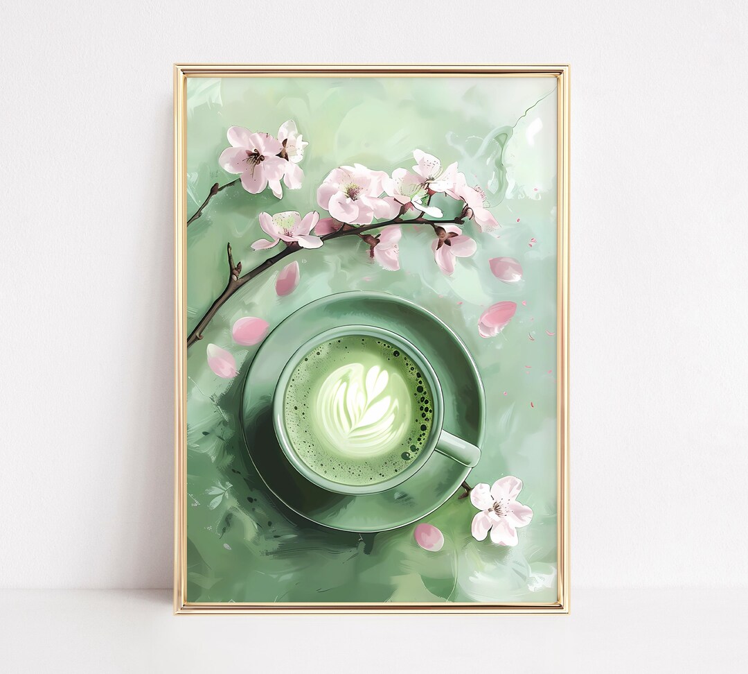 Matcha Latte Poster Japanese Tea Kitchen Decor Matcha With Cherry ...