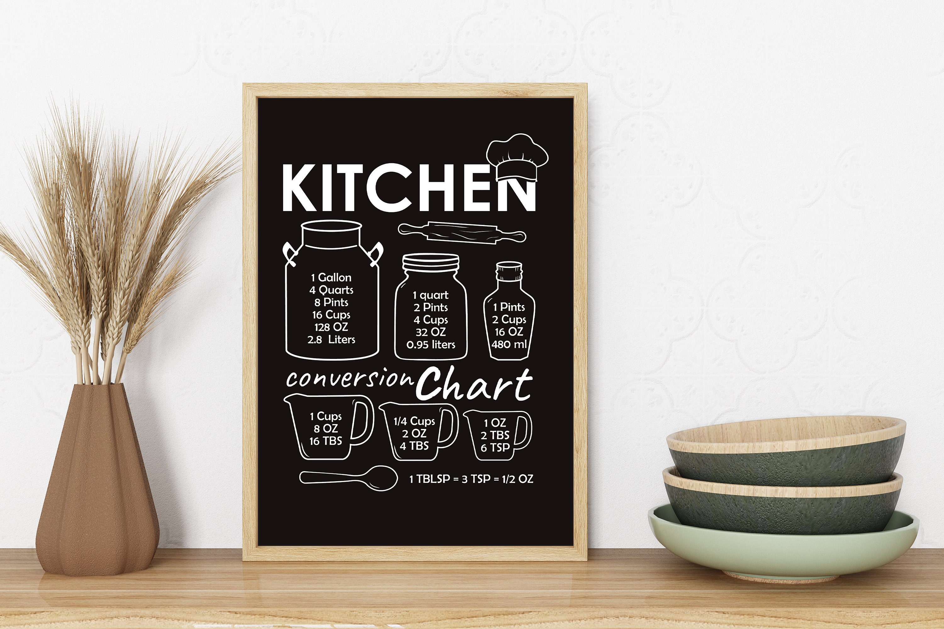 Kitchen Conversion Chart Poster Kitchen Poster Kitchen Wall Art Kitchen ...