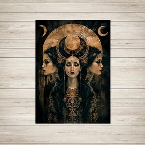 Hecate, Triple Moon, Goddess, Witch, Pagan, Wall Art, Goddess of Magic ...