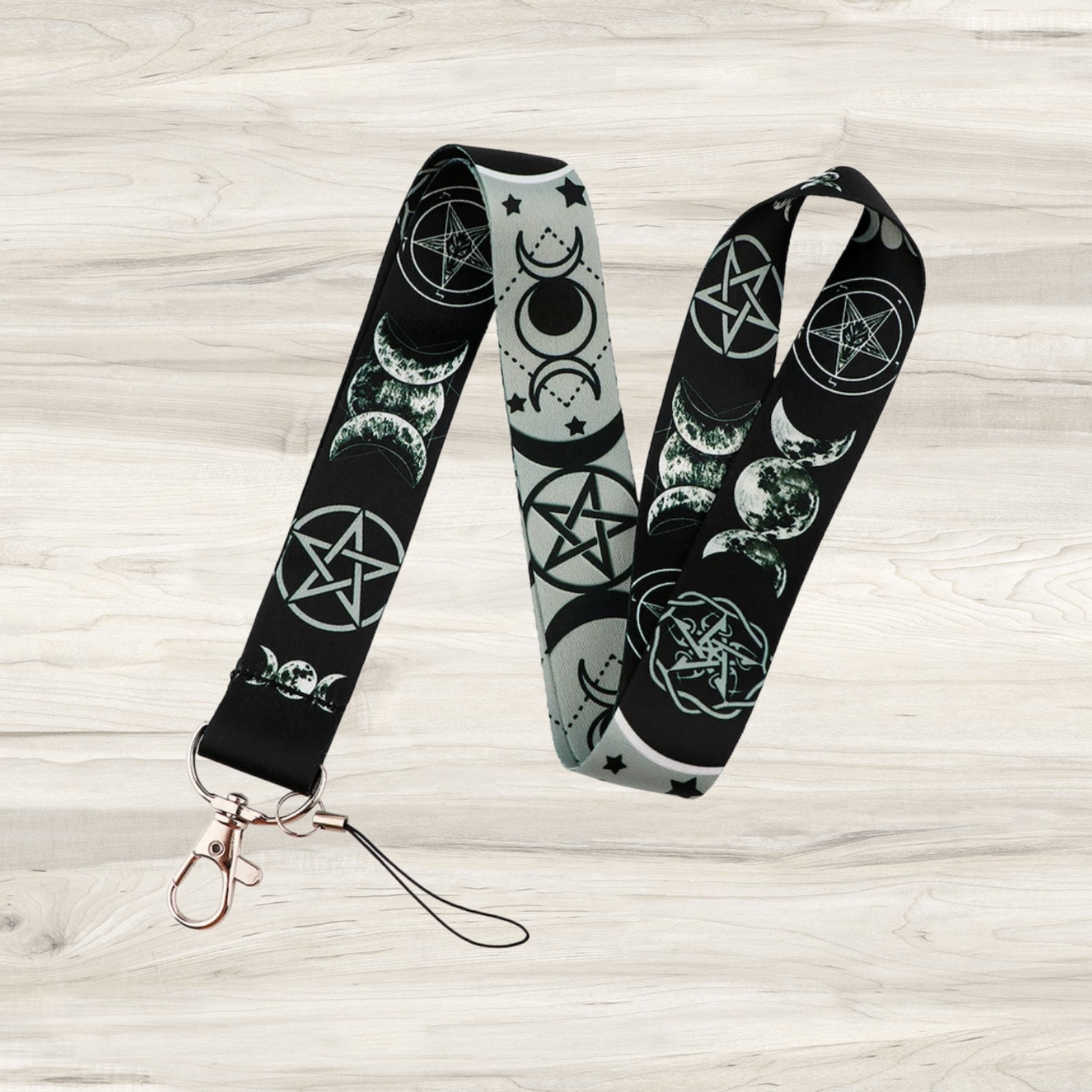 Lanyard, Triple Moon Goddess, Wicca, Witch, Pentagram, Keychain, ID ...