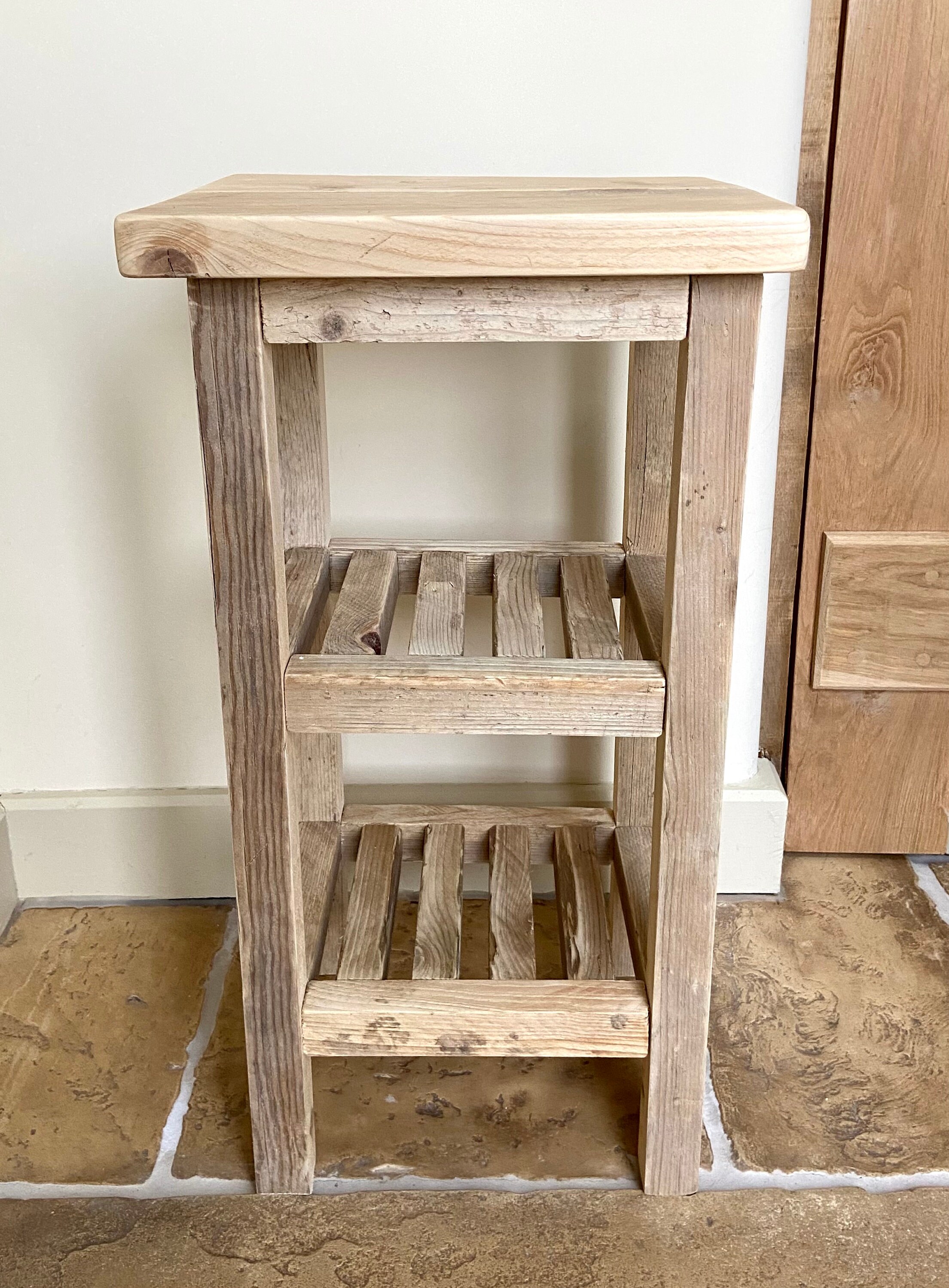 Rustic Wooden Tall Stool With Slats Reclaimed Wood Bar Stool With ...