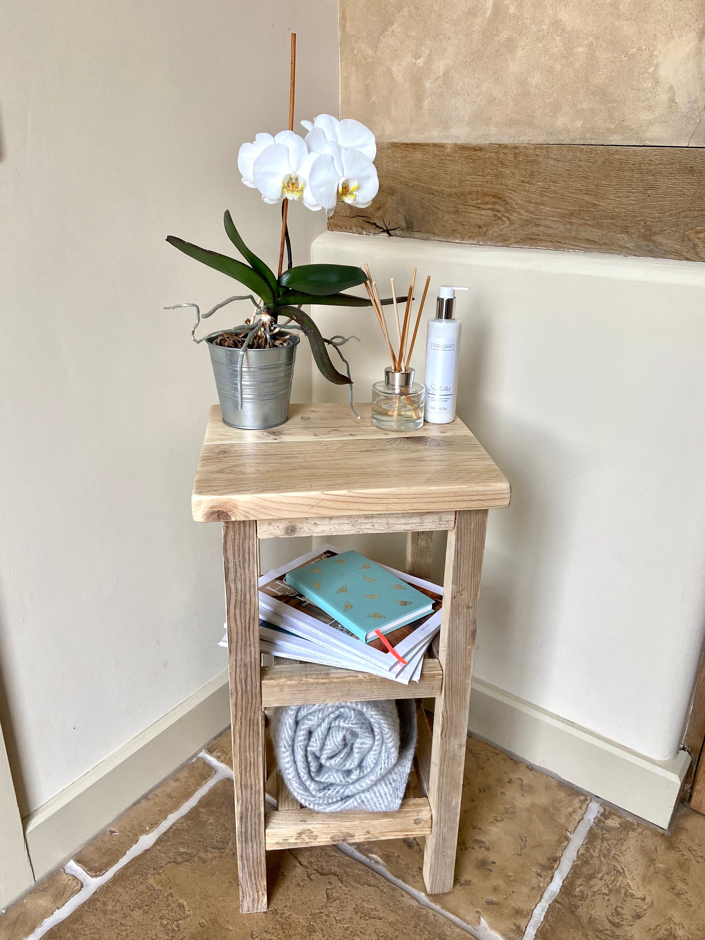 Rustic Wooden Tall Stool With Slats Reclaimed Wood Bar Stool With ...