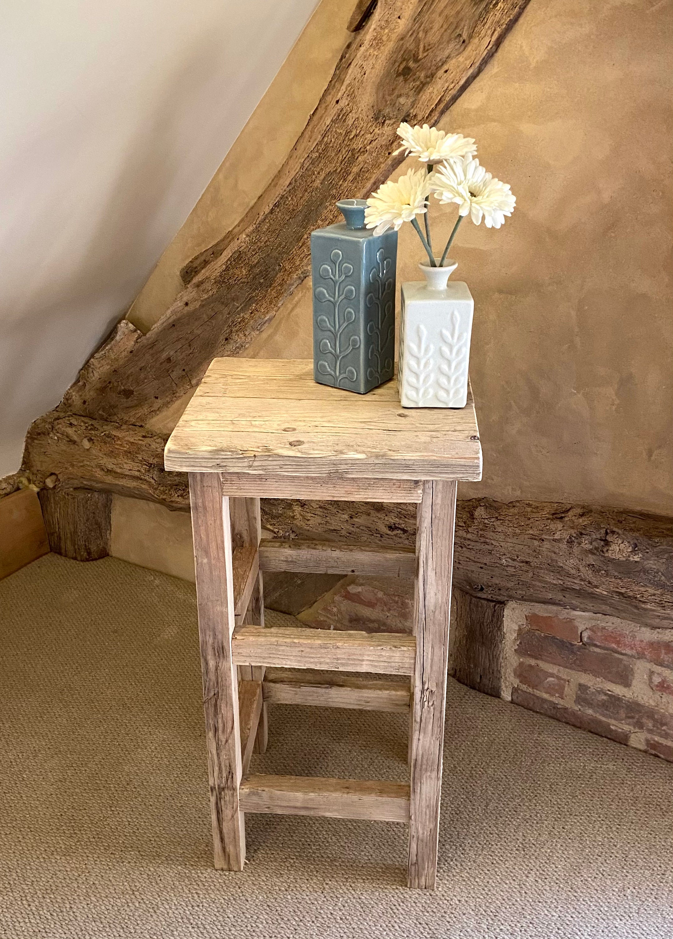 Rustic Wooden Bar Stool Reclaimed Wood Tall Stool Handcrafted Tall ...