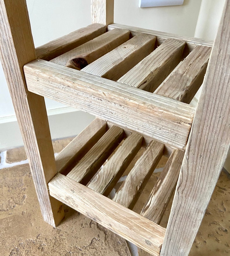 Rustic Wooden Tall Stool With Slats Reclaimed Wood Bar Stool With ...