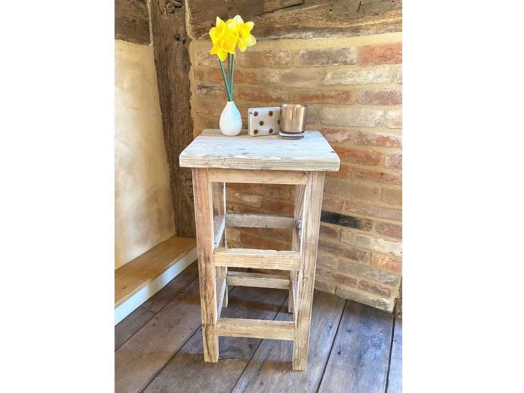 Rustic Wooden Bar Stool | Reclaimed Wood Tall Stool | Handcrafted Tall ...