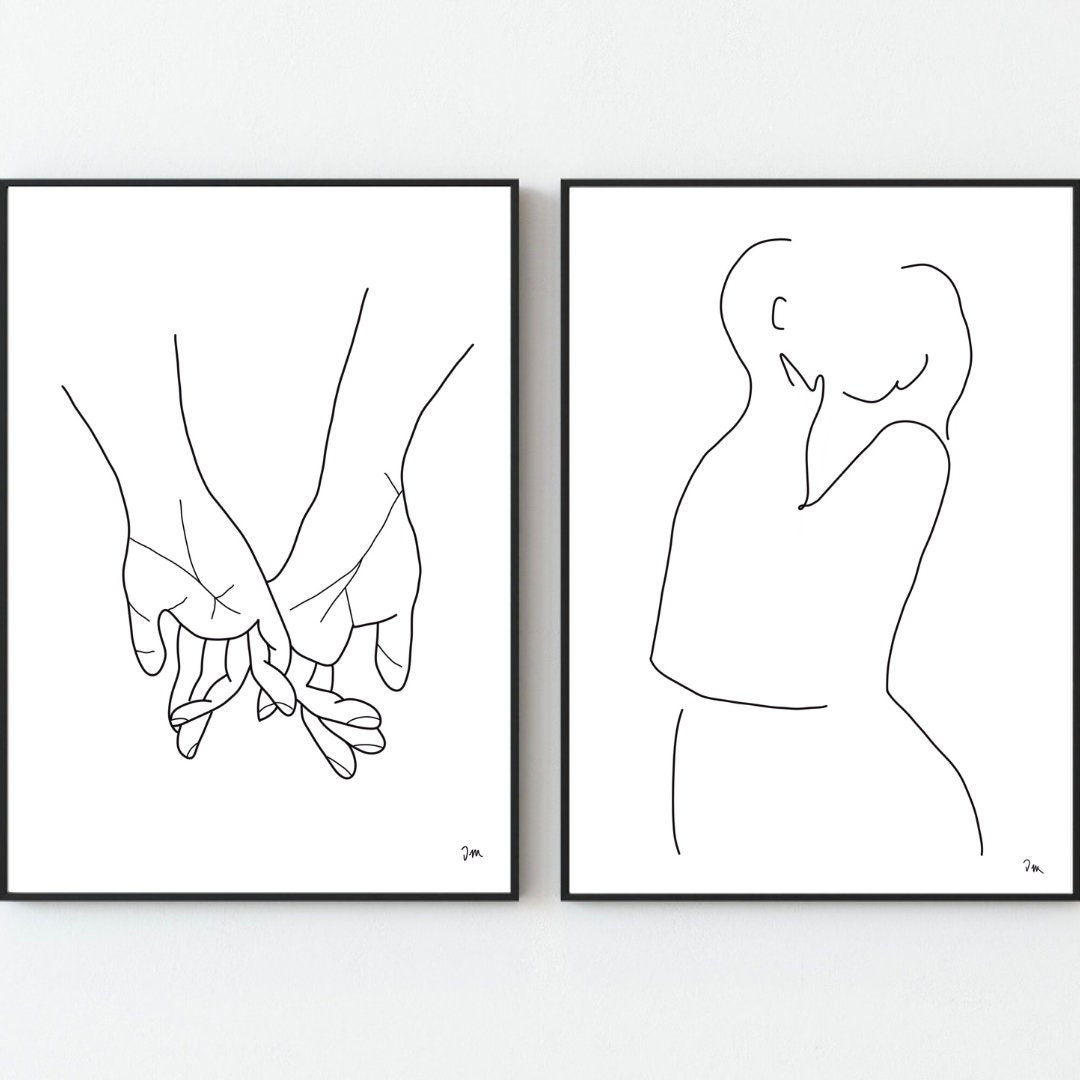 Set of 2 Couple Line Art. Romantic Line Art. Minimalist Home Decor ...
