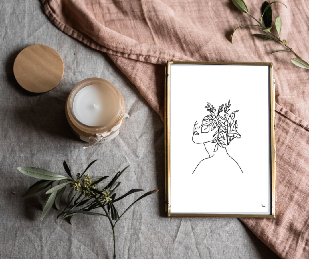 Floral. Leaf Line Art. Self Love Line Art. Line Art for Her. Gifts for ...