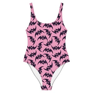 Gothic Bat One-piece Swimsuit Witchy Swimsuit Goth Beach Wear Pink and ...