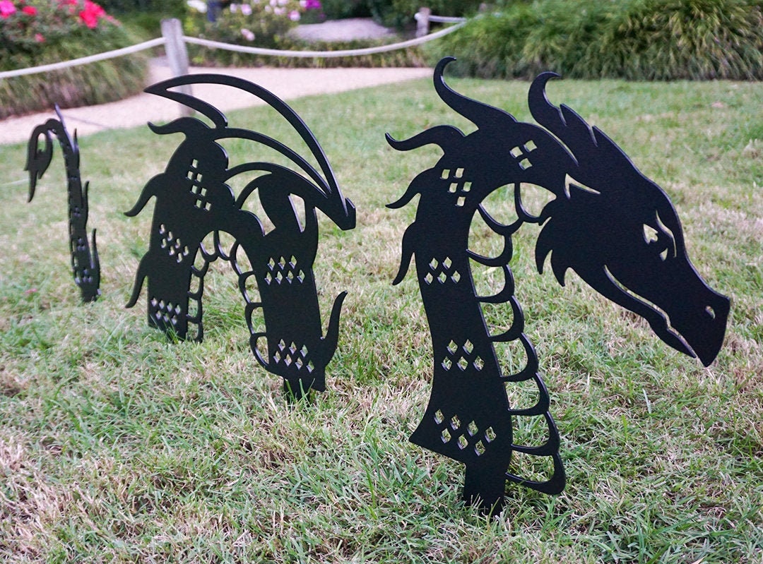 Dragon Garden Stake Set of 3, Dragon Garden Art, Garden Dragons, Dragon ...