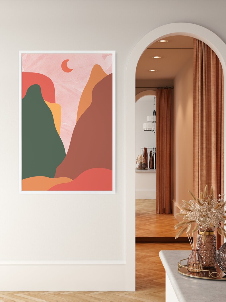 Boho Mountain Wall Art, Boho Landscape, Boho Home Decor, Boho Wall Art ...