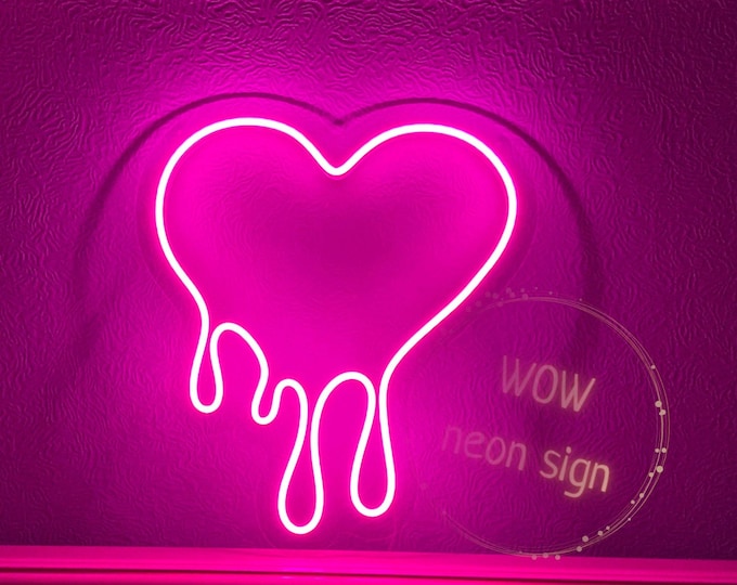 Dripping Melting Heart LED Neon Sign Custom Night Light Wall Light up ...