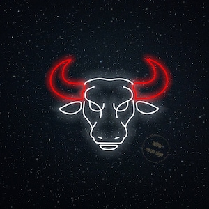 Bull Skull Neon Sign, Bull Horns Neon Sign, Bull Neon Light, Bull Horns ...