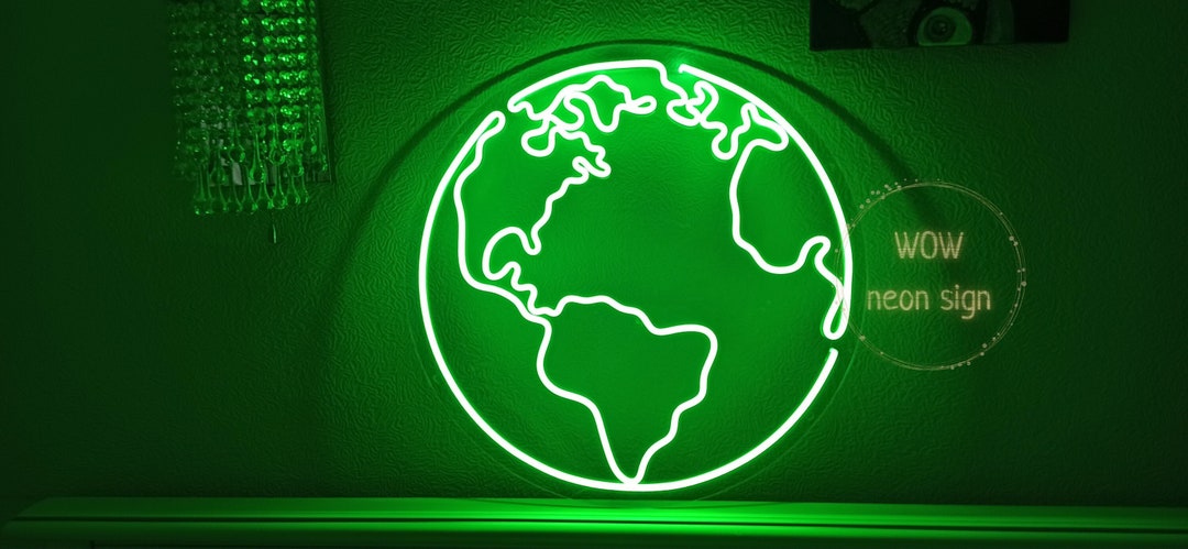 Planet Earth Neon Sign, LED Earth Light, Earth Wall Art, Glowing Earth ...