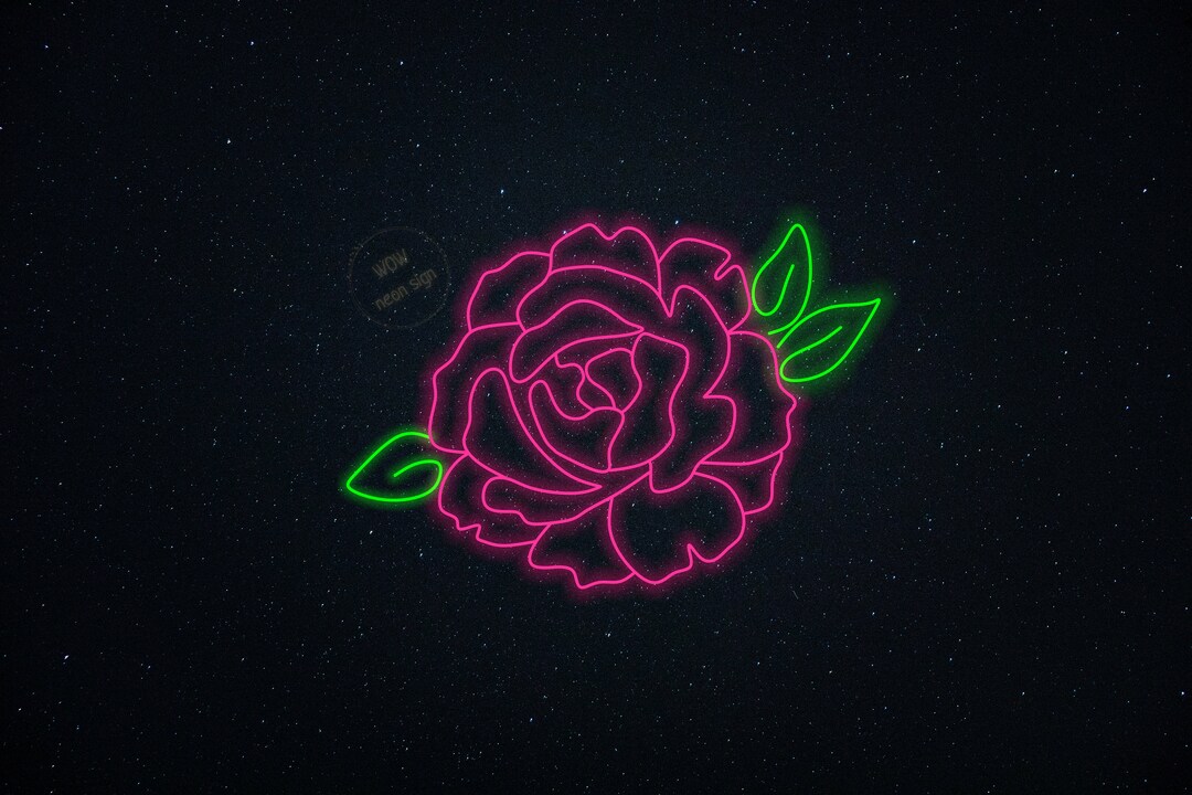Flowers Peony and Leaves Led Neon Sign, Coral Pink Peony Neon Sign ...