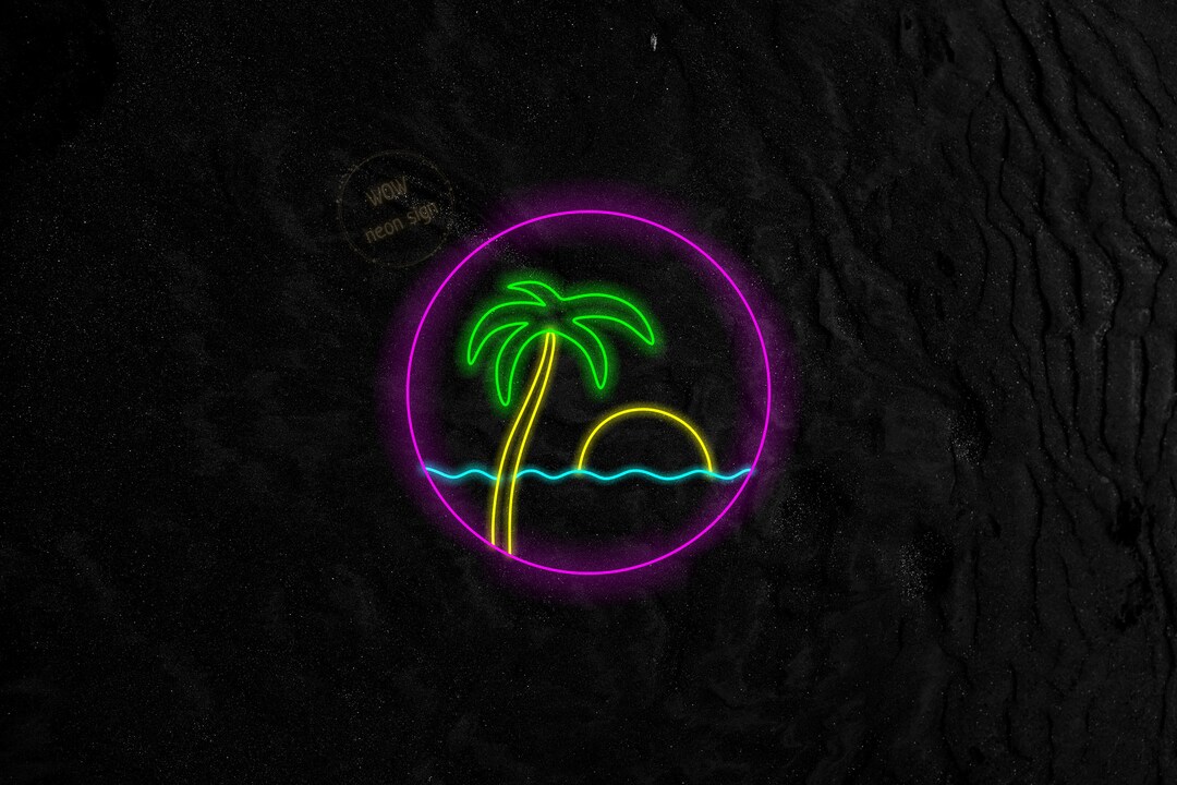 Palm Tree in a Circle Led Neon Sign, Palm Tree Neon Sign Light, Beach ...