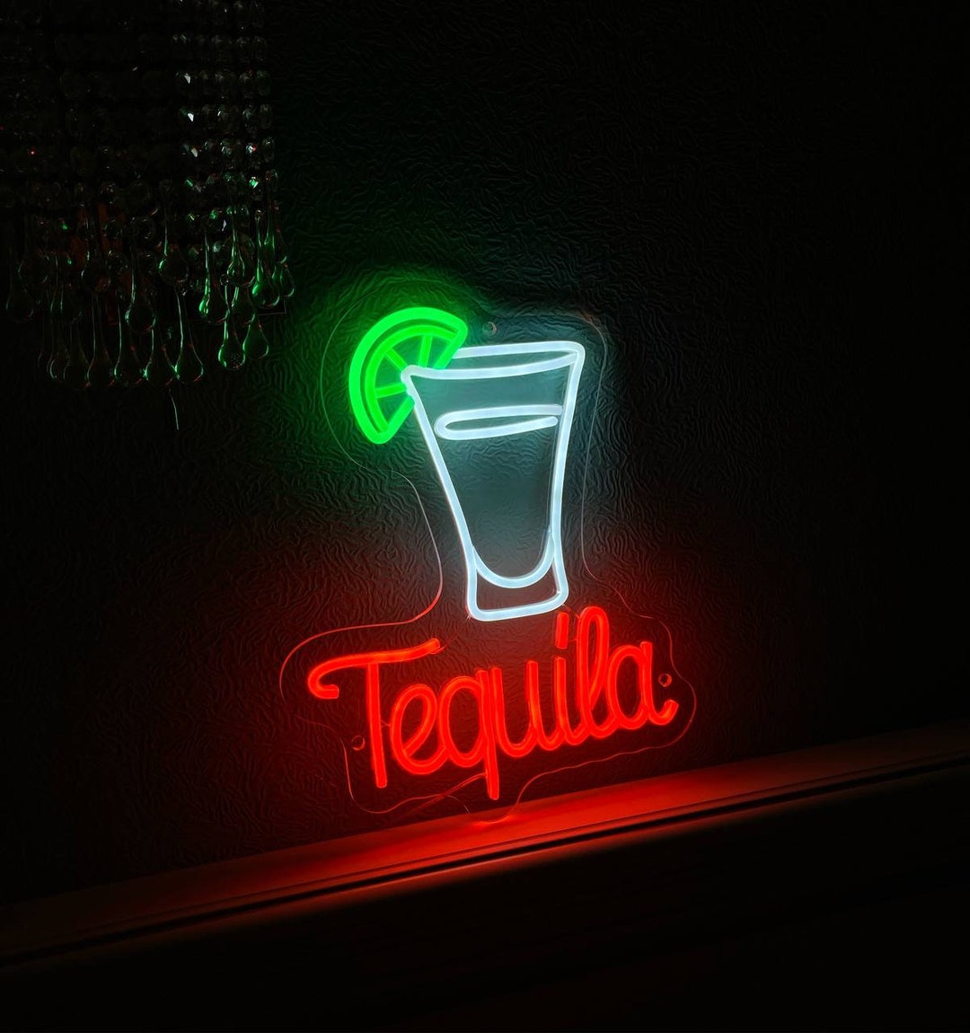 Tequila Led Neon Sign, Tequila With Glasses Neon Sign, Custom Tequila ...