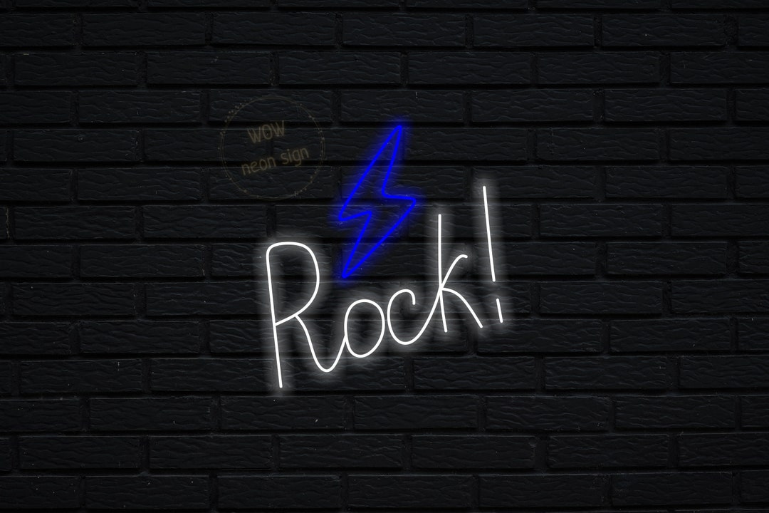 Rock With Lightning Neon Sign, Rock Neon Sign, Rock Music Led Logo ...