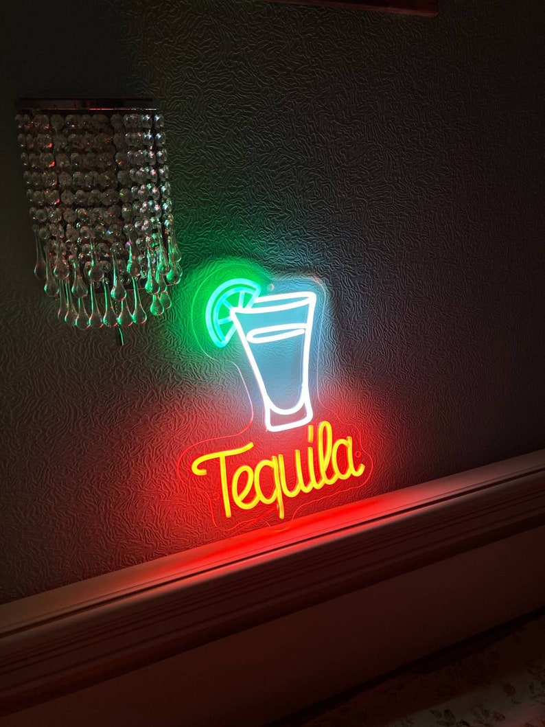 Tequila Led Neon Sign, Tequila With Glasses Neon Sign, Custom Tequila ...