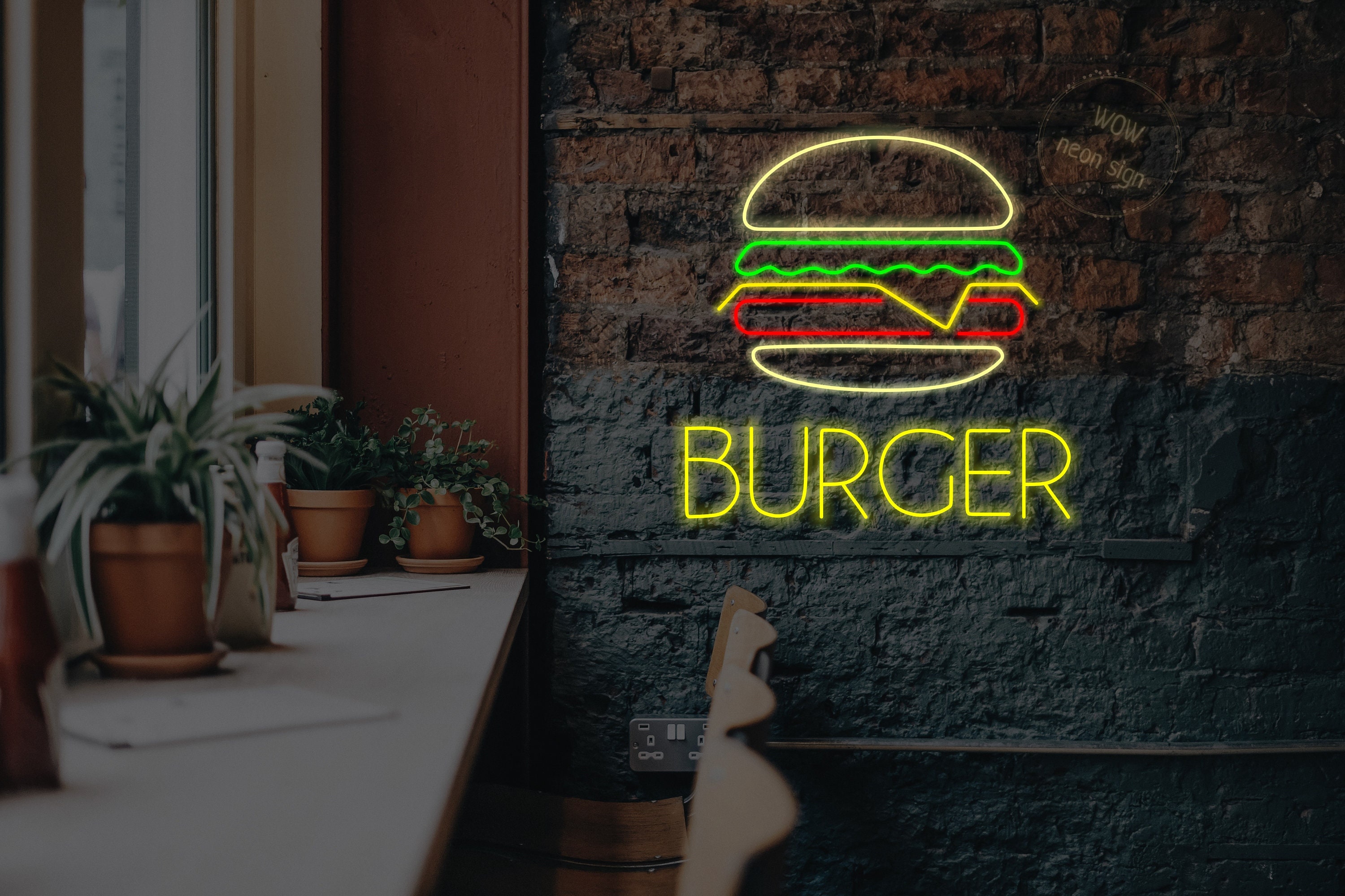 Burger Neon Sign, Burger Led Neon Light, Restaurant Burger Led Decor ...