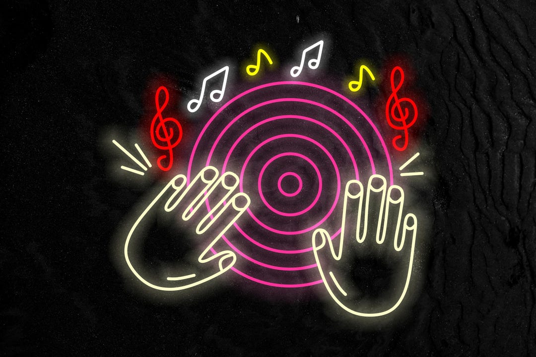 Vinyl Record and Musical Notes Disc With Dj Hand LED Neon Sign - Etsy